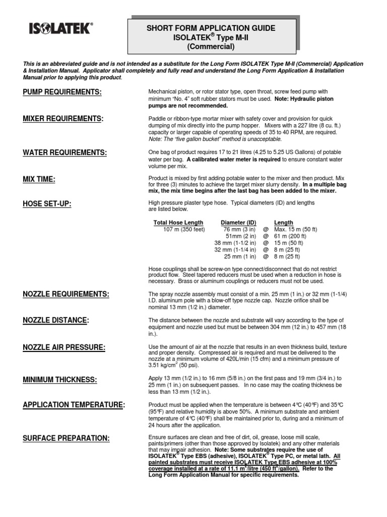 ISOLATEK Type M-II (Commercial) Short Form | PDF | Density | Nozzle