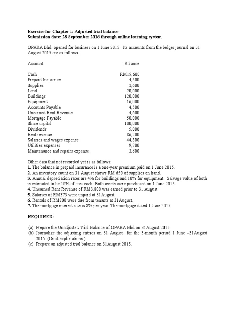 Adjusted Trial Balance Exercise | PDF | Expense | Debits And Credits