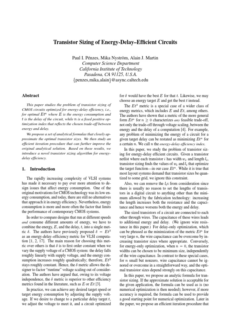 Transistor Sizing of Energy-Delay - Efficient Circuits | PDF | Mathematical Optimization ...