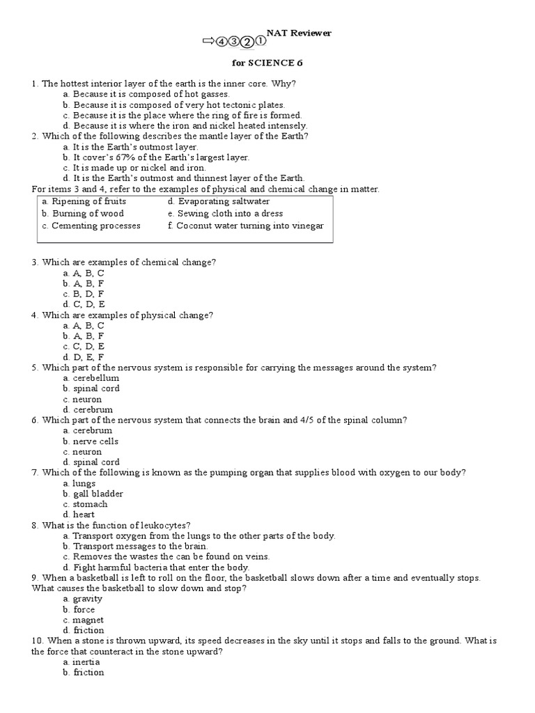 NAT Reviewer For Science 6 | PDF | Blood | Crust (Geology)