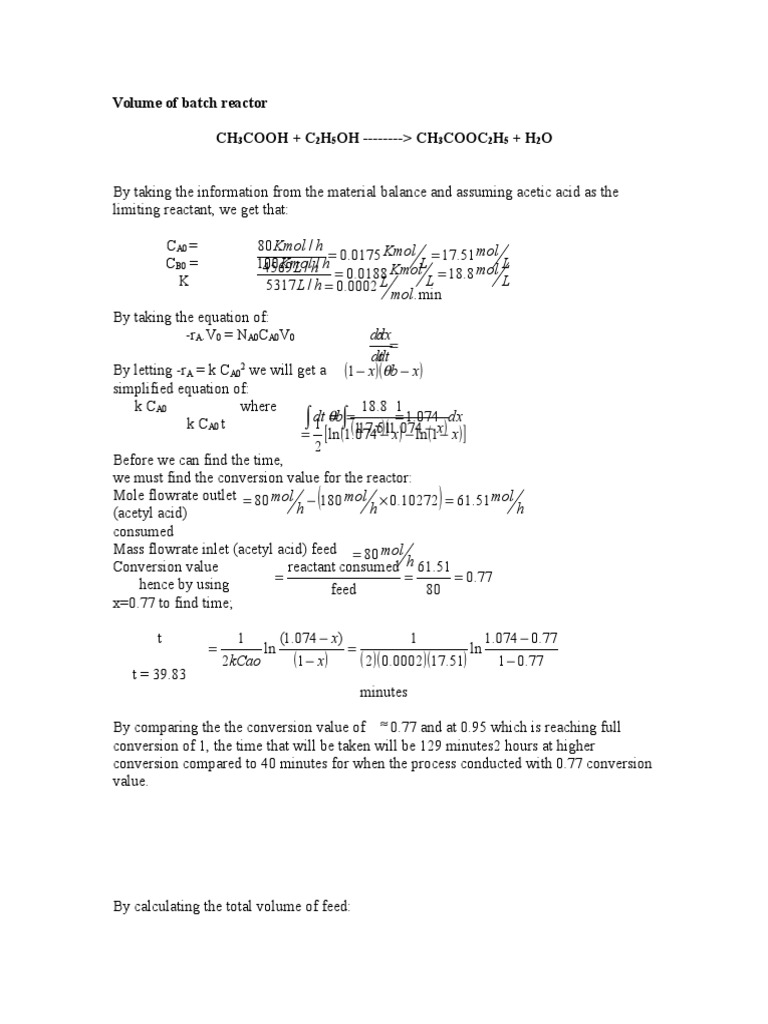 Volume of Batch Reactor | PDF
