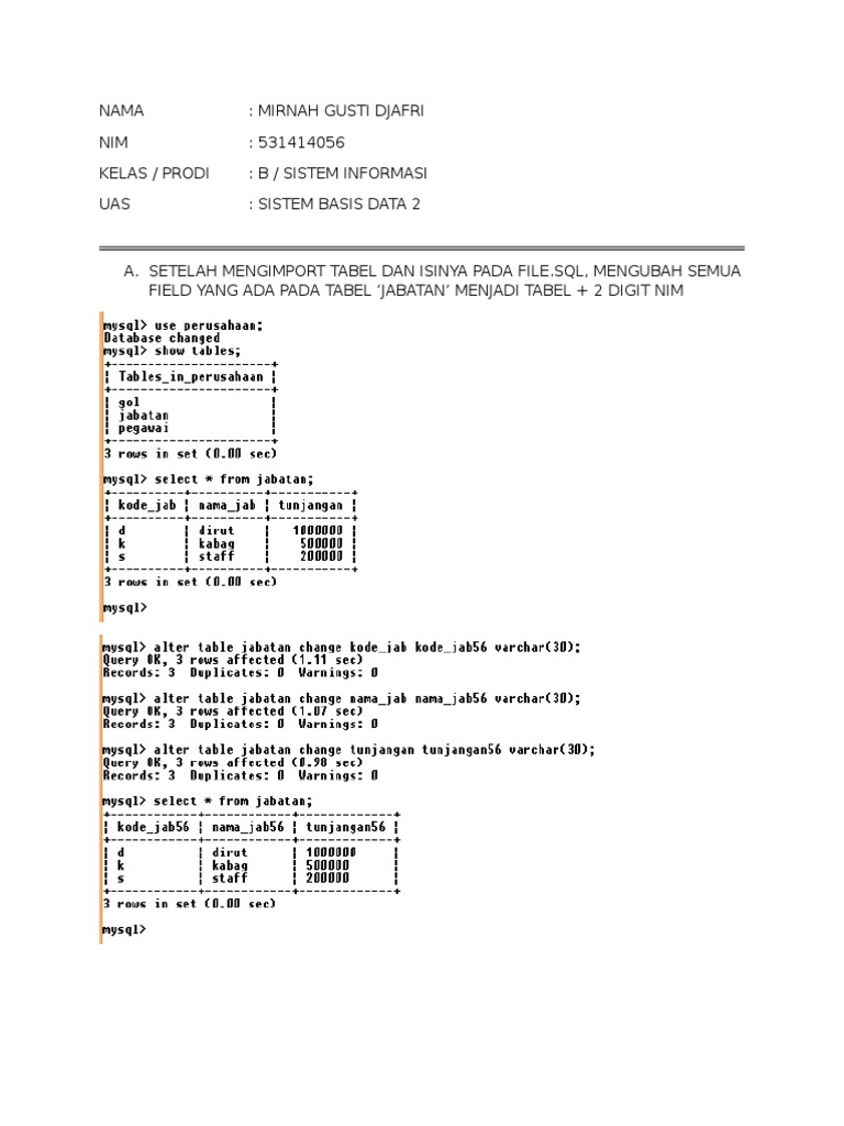 Soal Uas Sistem Basis Data 2 | PDF