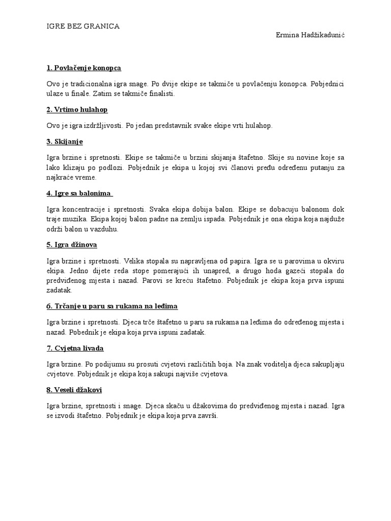 Igre Bez Granica - Igrice Sa Upustvom | PDF