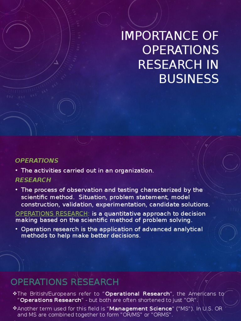 Importance of Operations Research in Business | PDF | Operations ...