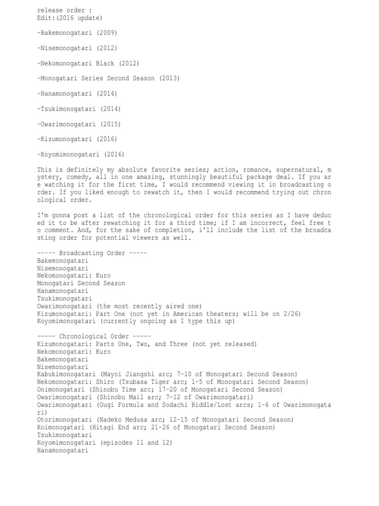 Monogatari Series | PDF