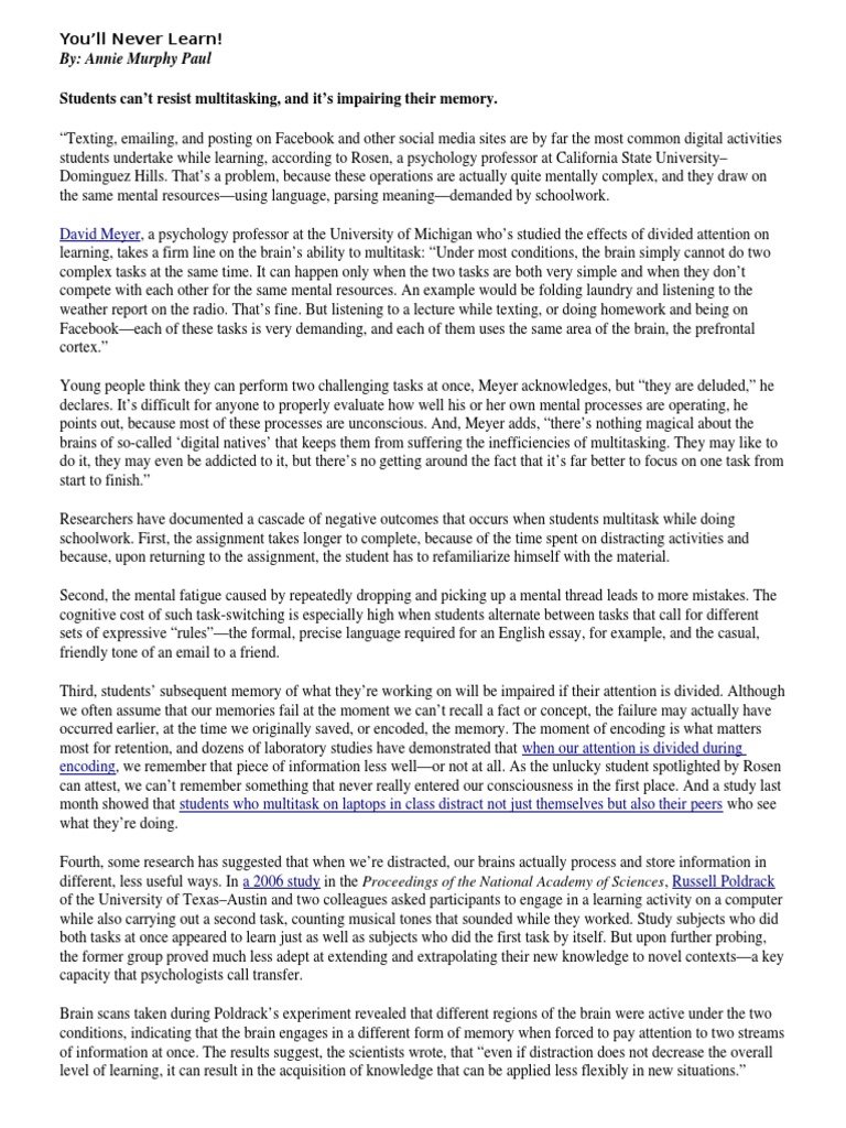 Youll Never Learn Article - Printable | Download Free PDF | Memory ...