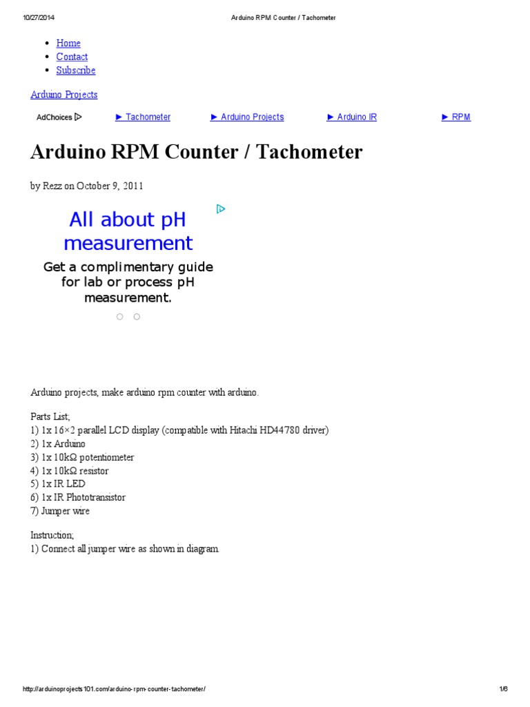 Arduino RPM Counter - Tachometer | PDF | Arduino | Infrared Arduino RPM Counter - Tachometer | PDF | Arduino | Infrared