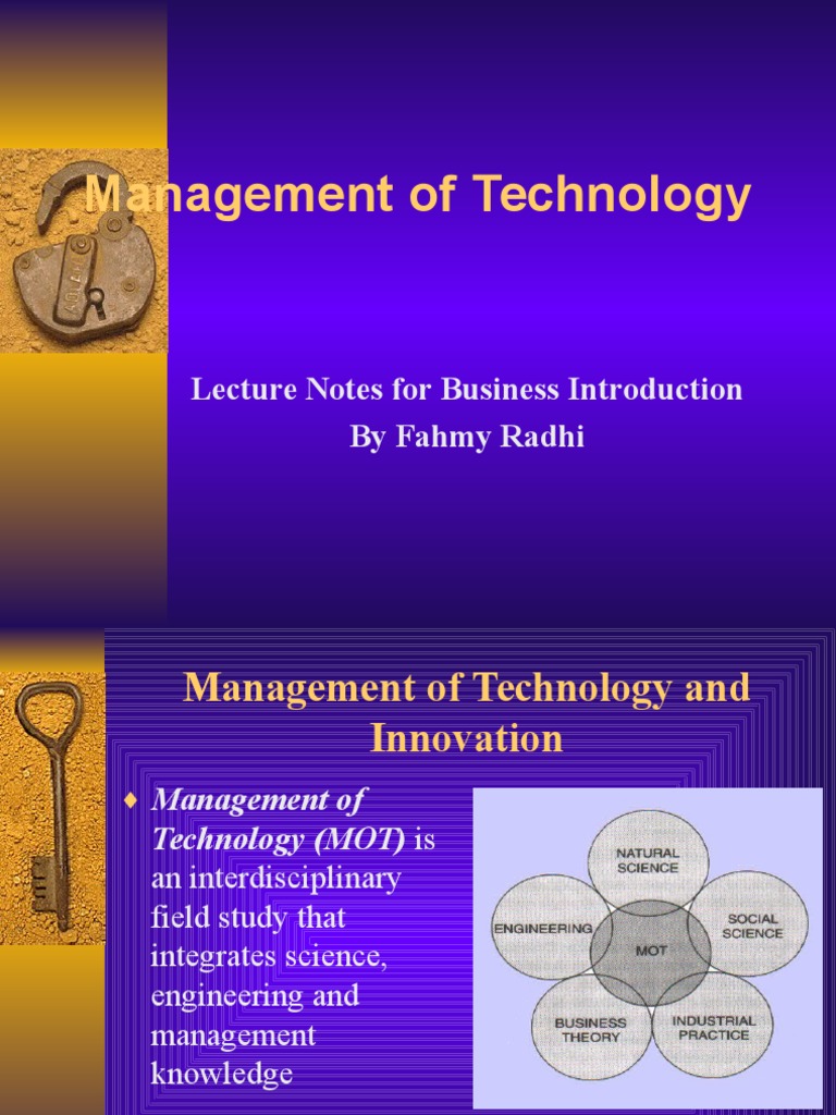 Management of Technology: Lecture Notes For Business Introduction by ...