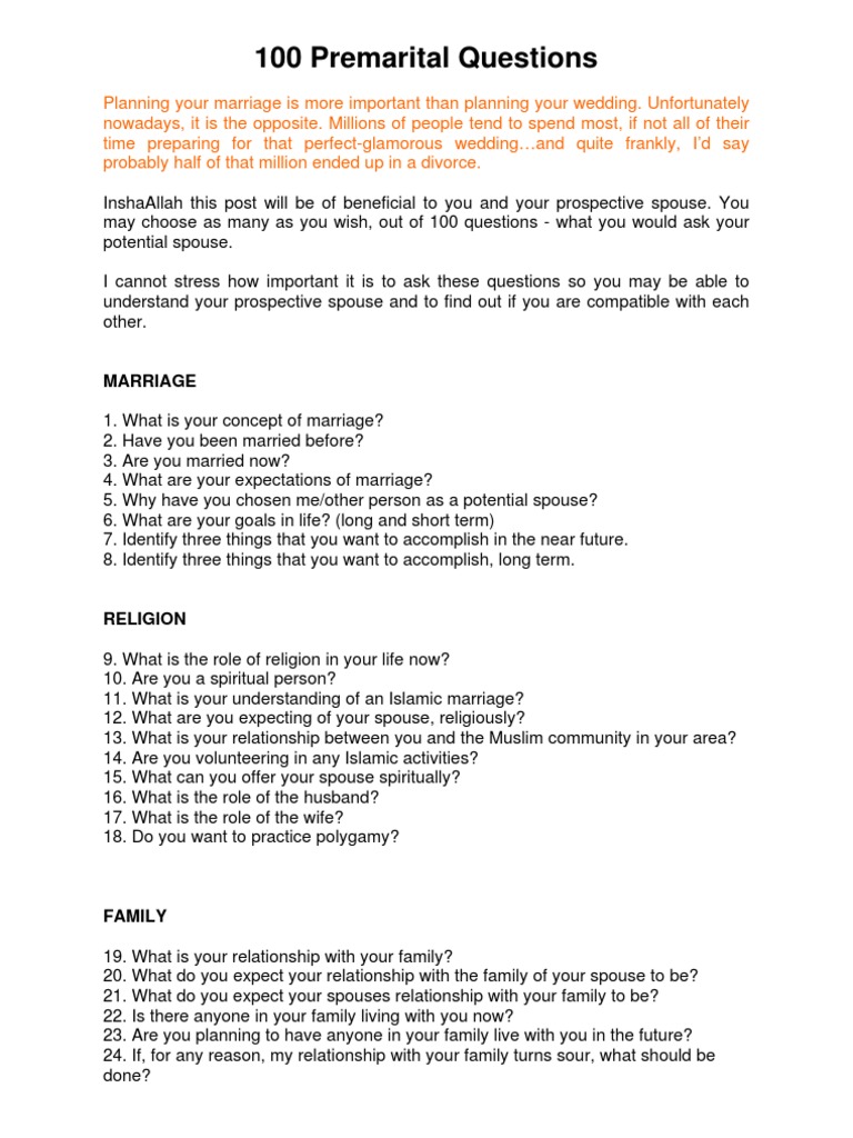 100 Premarital Questions | PDF | Marriage | Anger