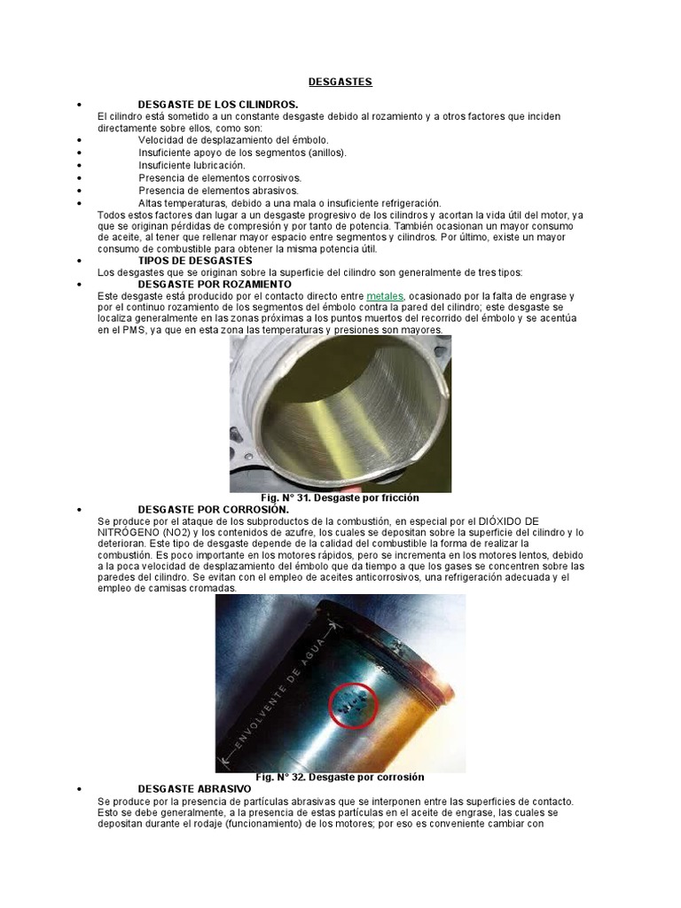 Desgastes Desgaste De Los Cilindros.: metales | Pistón | Química