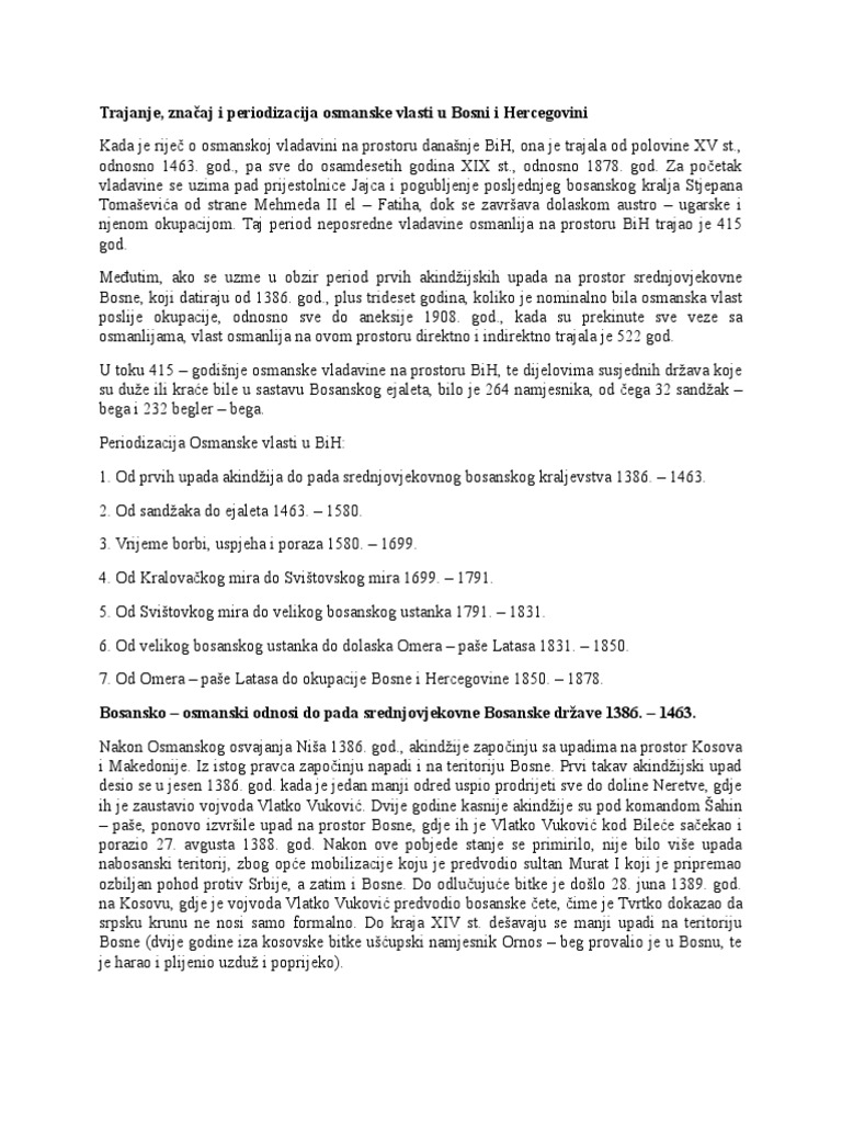 Historija Bosne I Hercegovine Pod Osmanskom Vlašću (Do Kraja 18. ST.) | PDF
