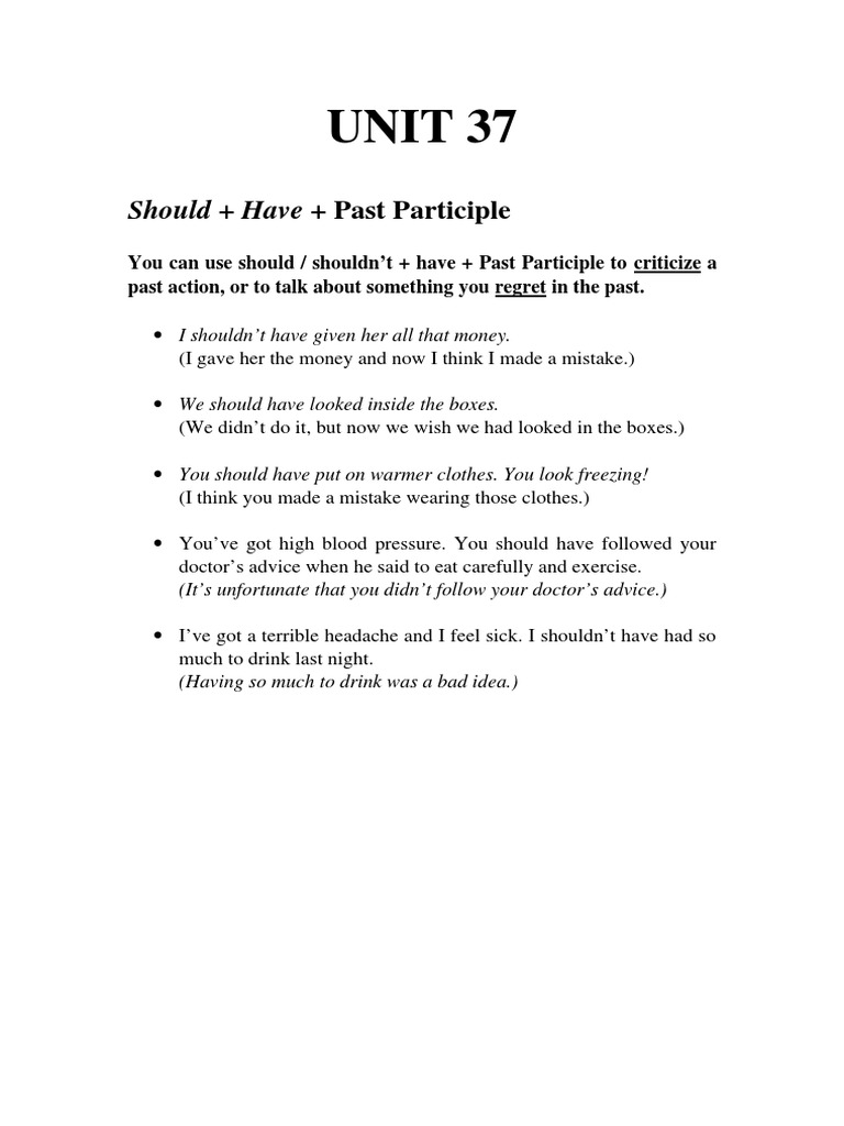 Unit 37: Should + Have + Past Participle | PDF