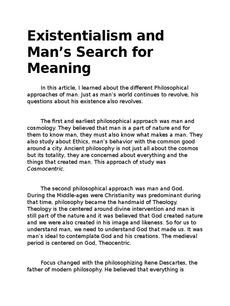 Existentialism and Man's Search For Meaning: Cosmocentric | PDF