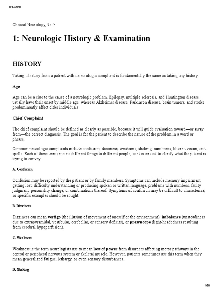1: Neurologic History & Examination | Aphasia | Memory