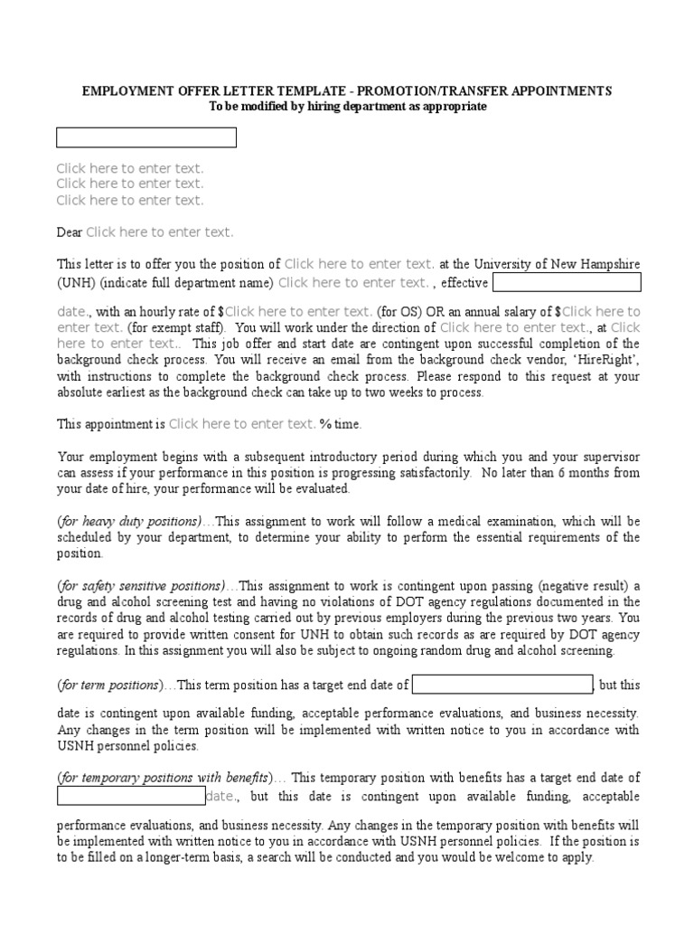 Offer Letter Template Promotion Transfer Appointments | PDF ...