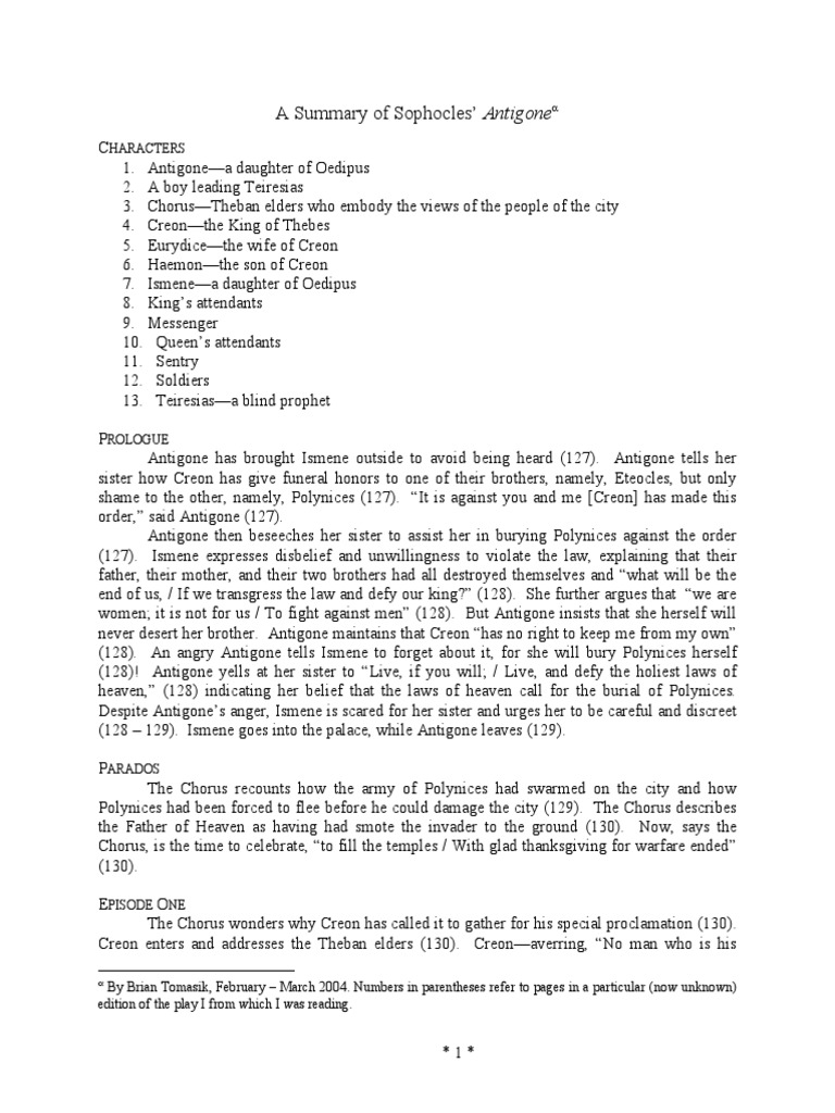 Antigone Summary | PDF | Oedipus | Theban Mythology