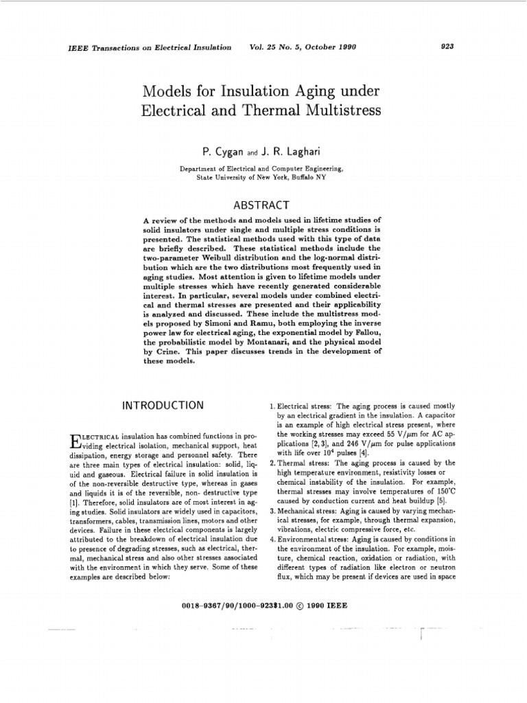 Models For Insulation Aging Under Electrical and Thermal Multistress ...
