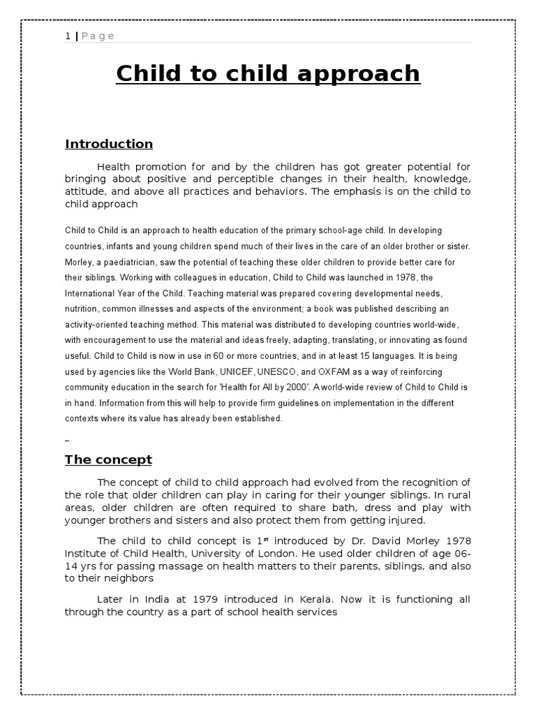 Child to Child Health Promotion Approach | PDF | Sibling | Preventive ...