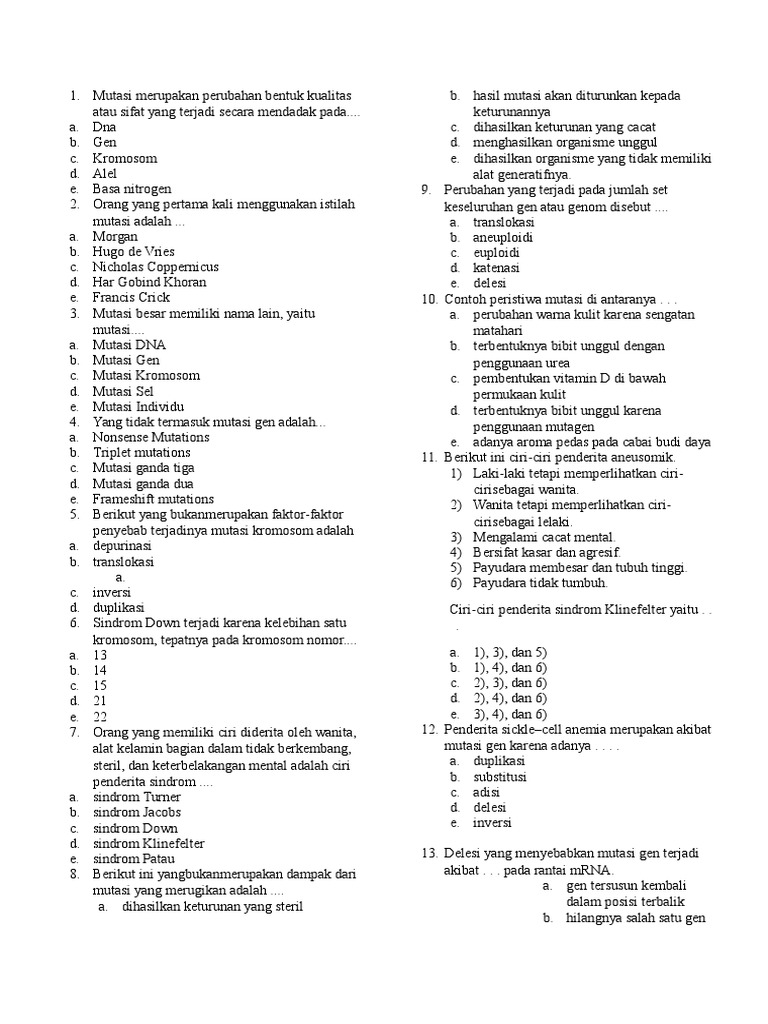 Soal Mutasi Fix | PDF