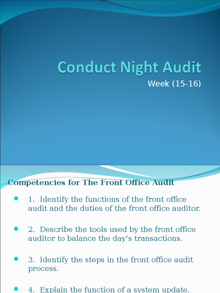 Week (15) Front Office Night Audit | PDF | Debits And Credits | Audit