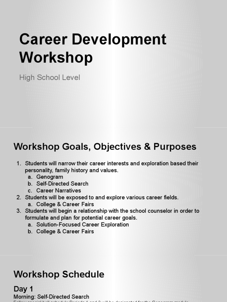 High School Career Development Workshop | PDF | School Counselor ...