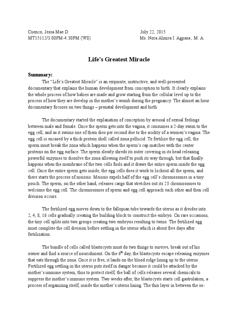 Life's Greatest Miracle | PDF | Fertilisation | Embryo
