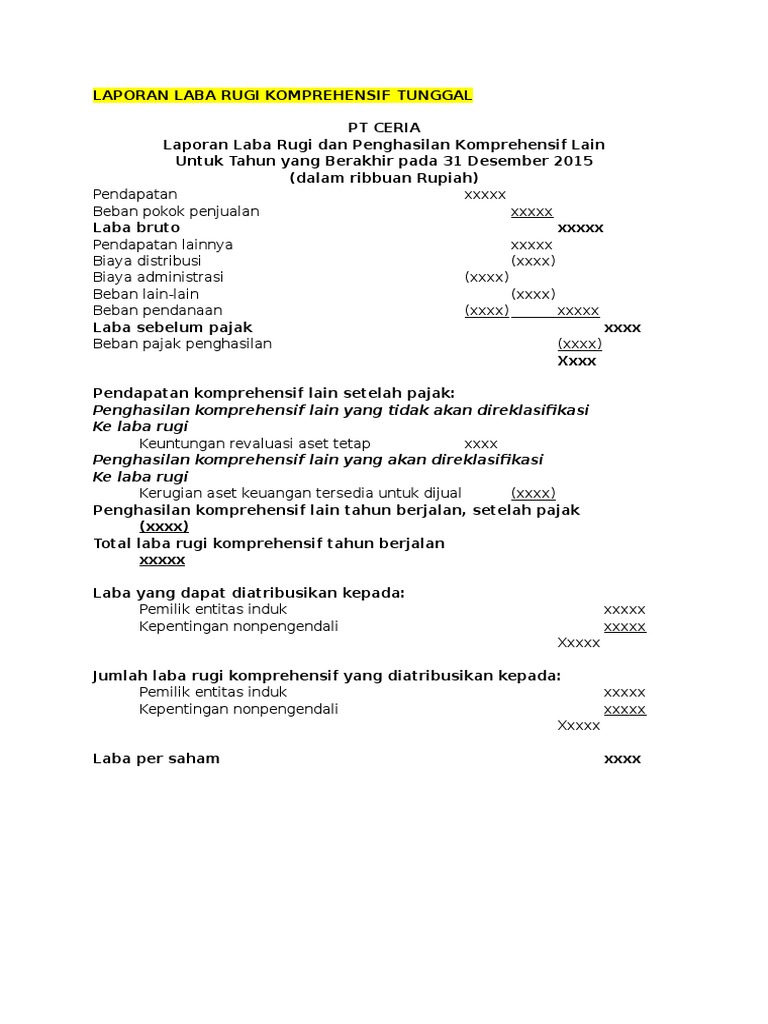 Laporan Laba Rugi Komprehensif PT Ceria | PDF | Bisnis | Pengelolaan ...