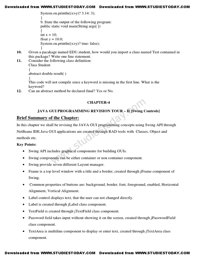 CBSE Class 12 Informatics Practices Java GUI Programming Revision Tour | PDF | Constructor ...