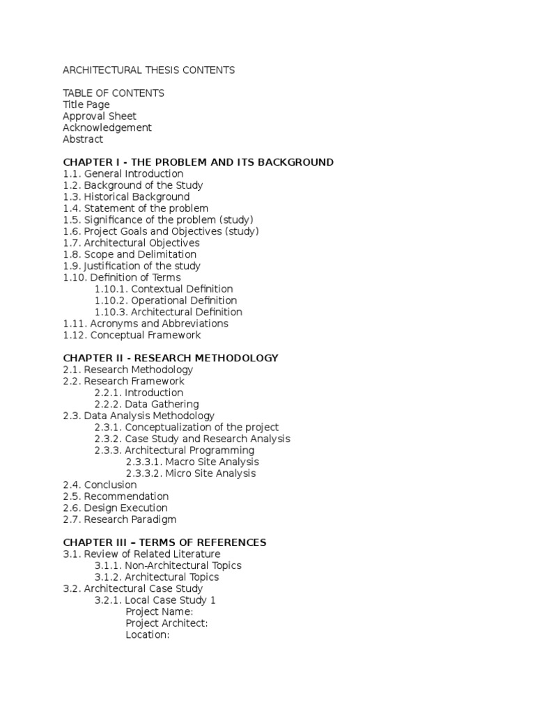 Architectural Design 9 - Thesis Table of Contents | PDF | System | Thesis