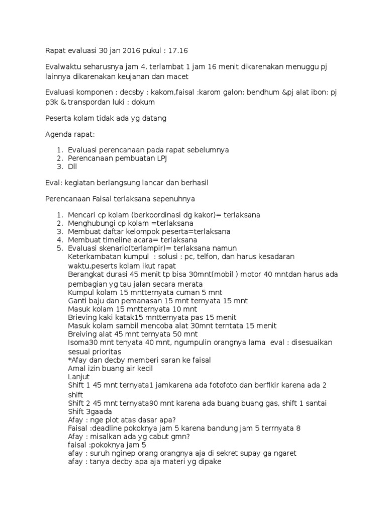 Notulensi LKK Diving Rapat Eval | PDF