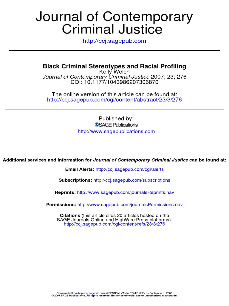 Black Criminal Stereotypes and Racial Profiling - Welch | PDF | Racial ...