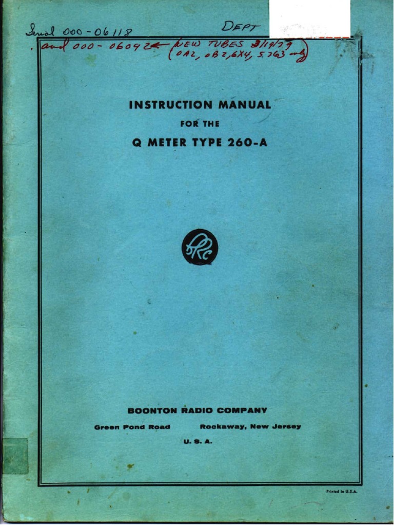 Boonton Manual 260A Q Meter | PDF | Inductor | Capacitor