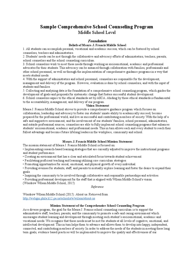 Sample Comprehensive School Counseling Program | PDF | School Counselor ...