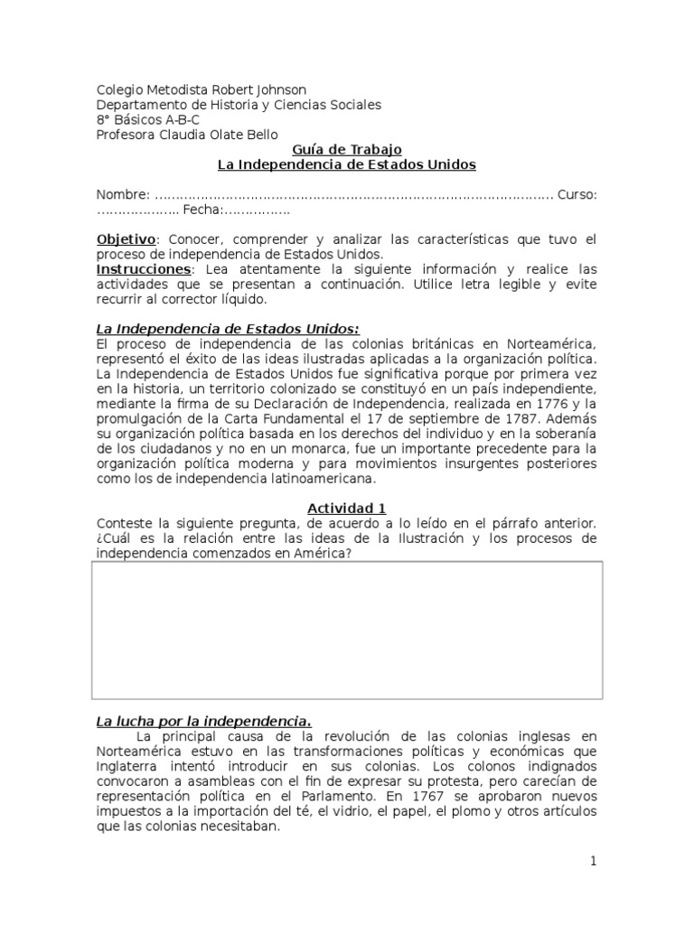 Guia Independencia de Estados Unidos | PDF | Declaración de ...