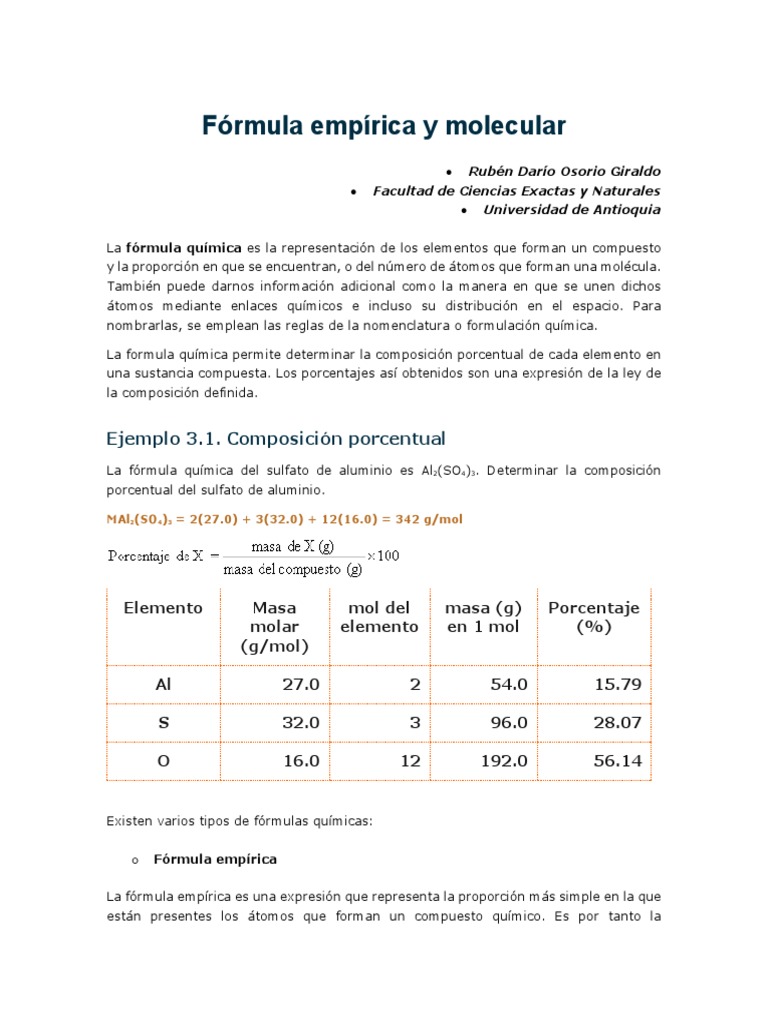 Fórmula Empírica y Molecular | PDF | Moléculas | Química