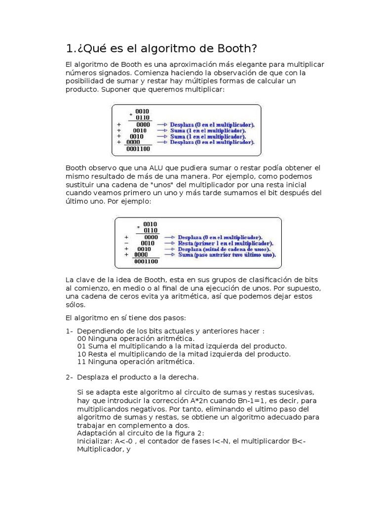 Algoritmo de Booth | PDF | Multiplicación | Algoritmos