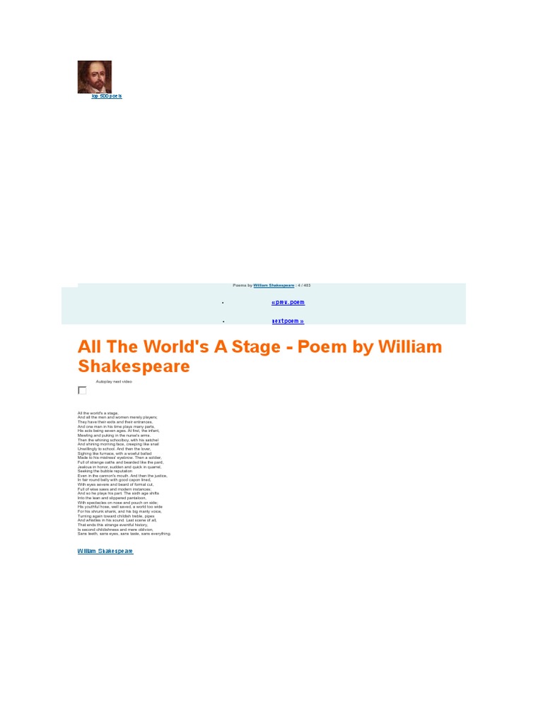 Shakespeare's "All the World's a Stage" | PDF | Poetry | Classics