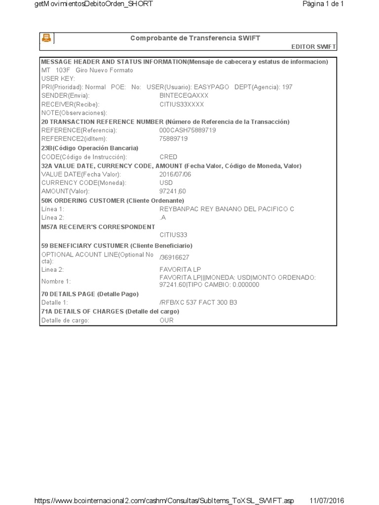 Modelo Swift de Transferencia | PDF