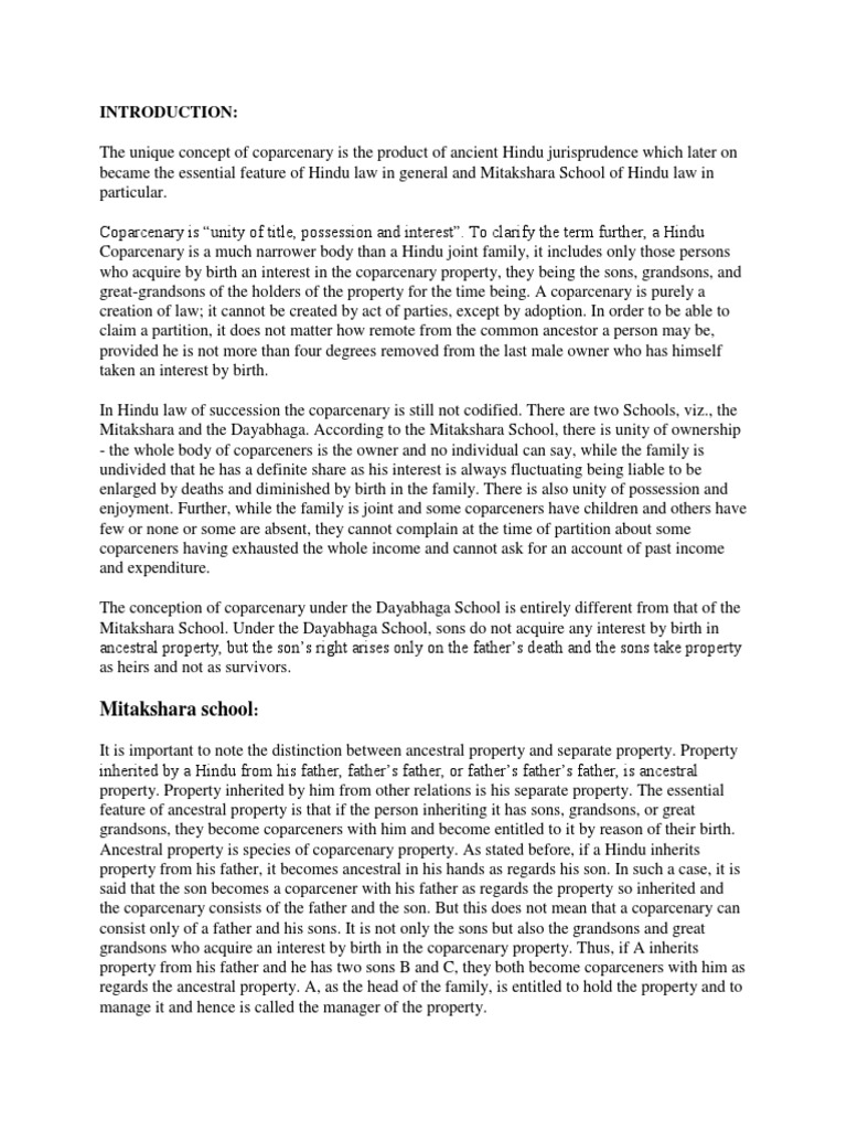 Coparcenary | PDF | Concurrent Estate | Ownership