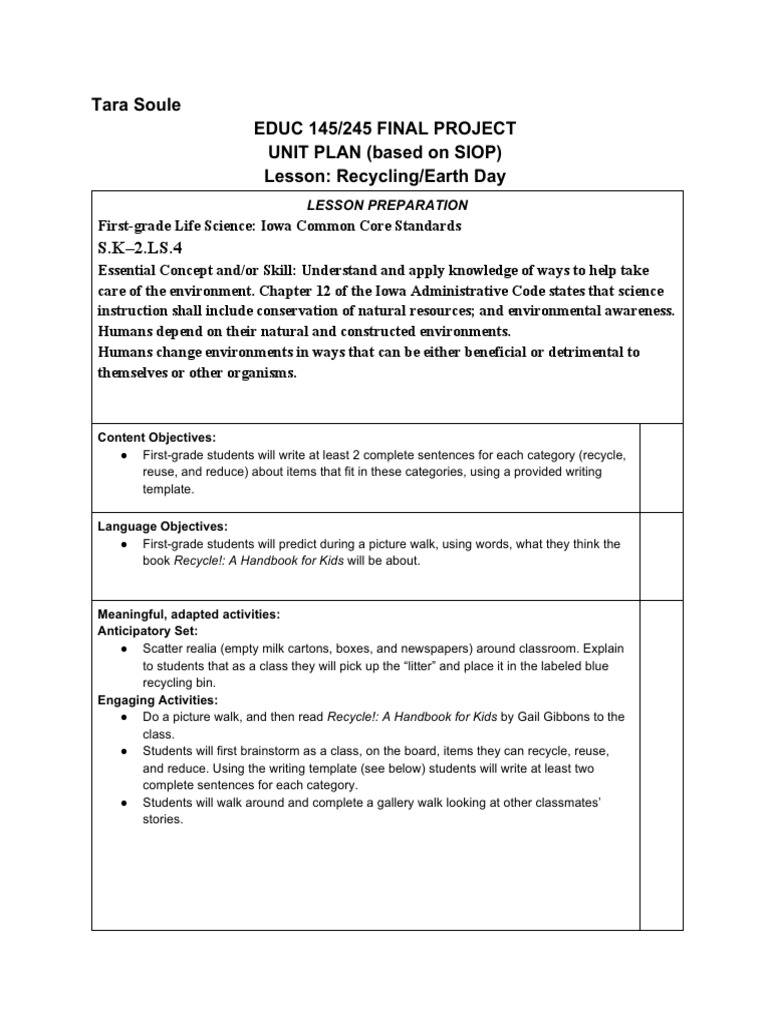 Si Op Final Lesson Plan | PDF | Reading (Process) | Reuse