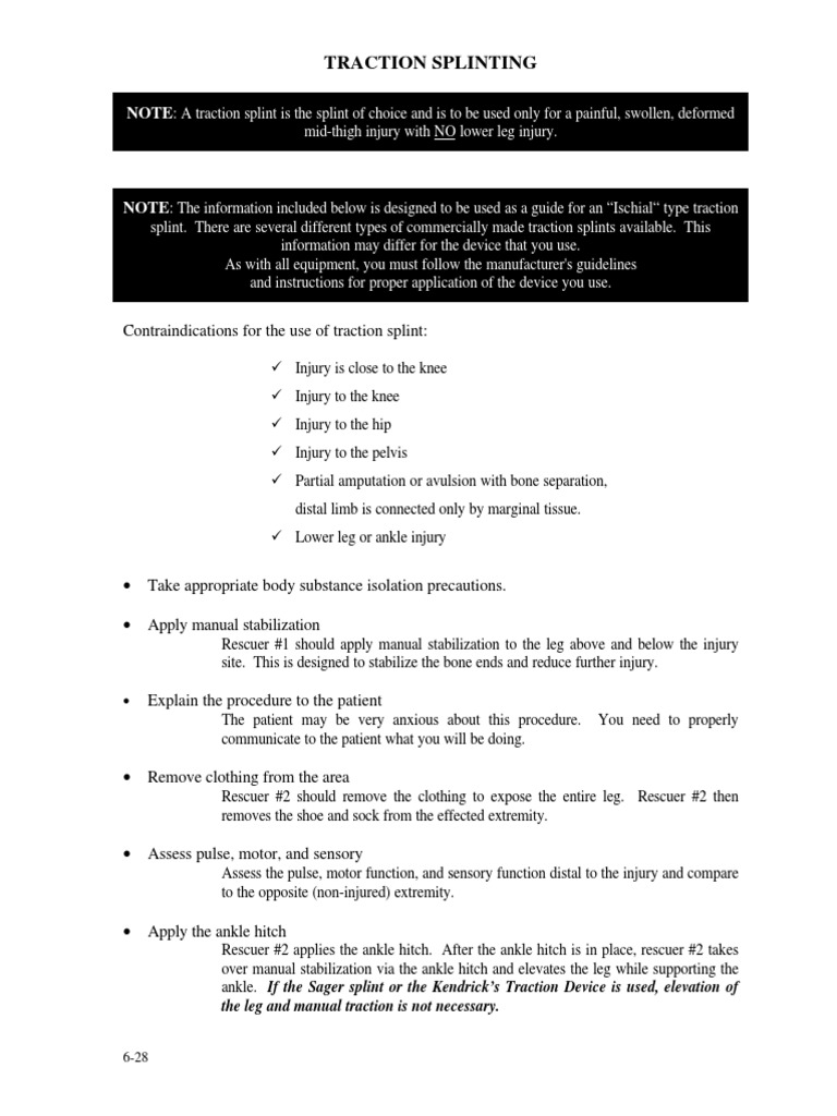 Traction Splint: Indications & Contraindications | PDF ...