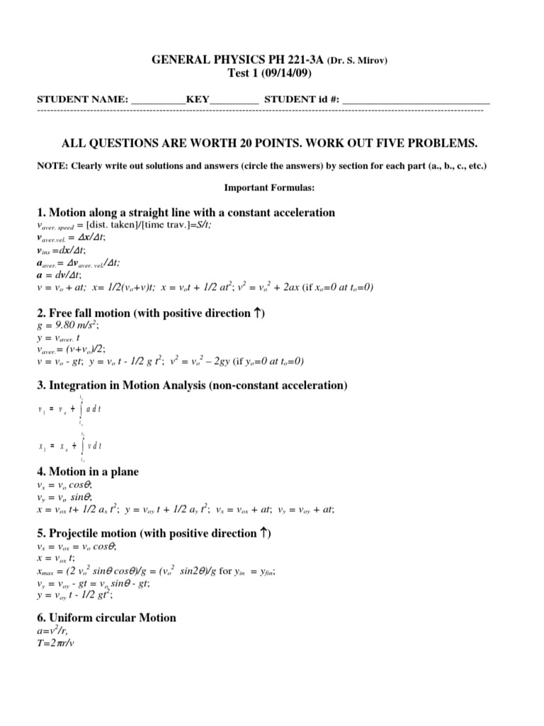 Test 1 Correct Solution Pdf Euclidean Vector Velocity