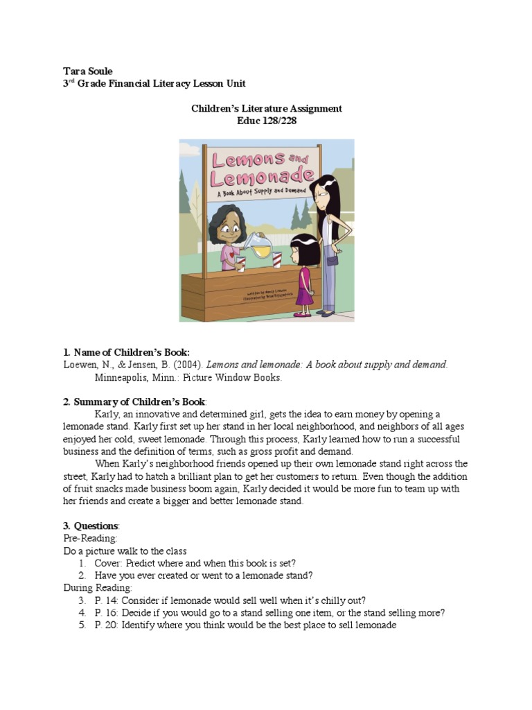 SS Lemons and Lemonade Lesson | PDF | Rubric (Academic) | Economics