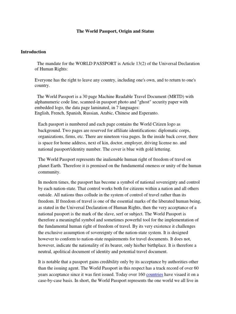 World Passport: Origin and Legality | PDF | Official Documents | Global ...