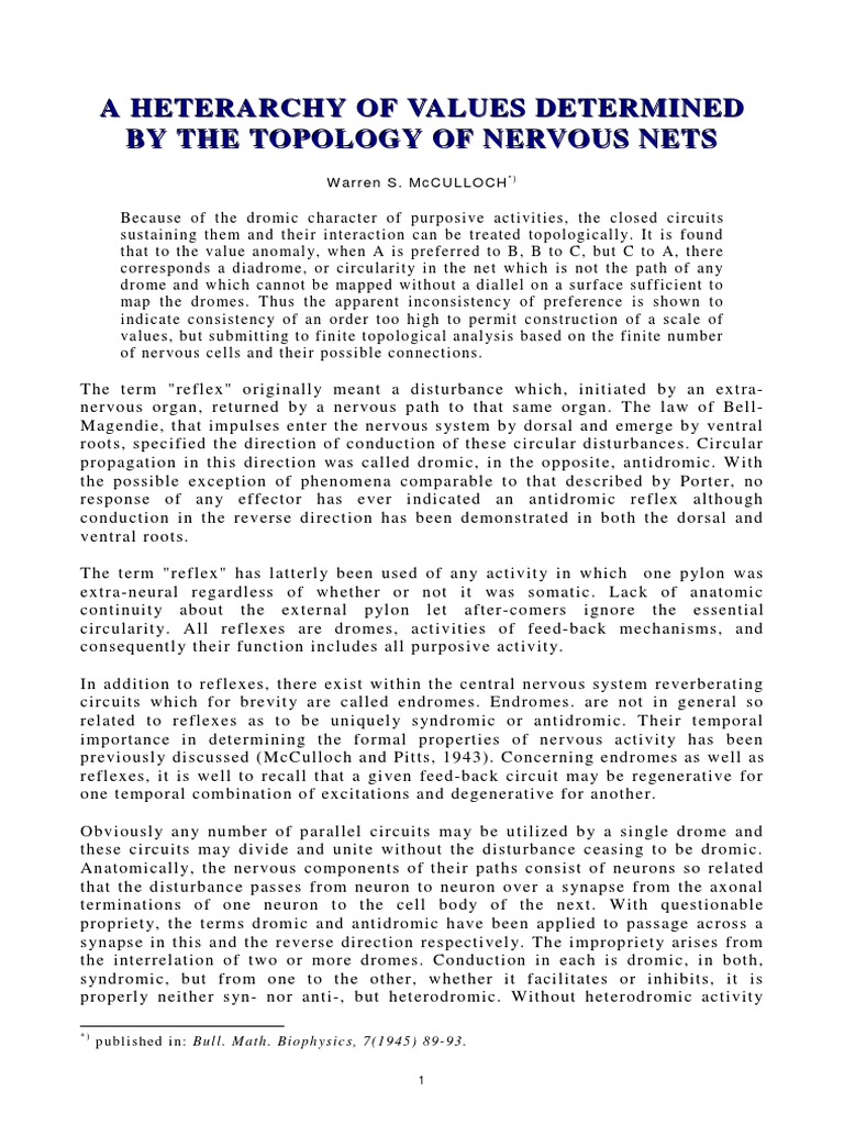 A Heterarchy of Values Determined by The Topology of Nervous Nets ...