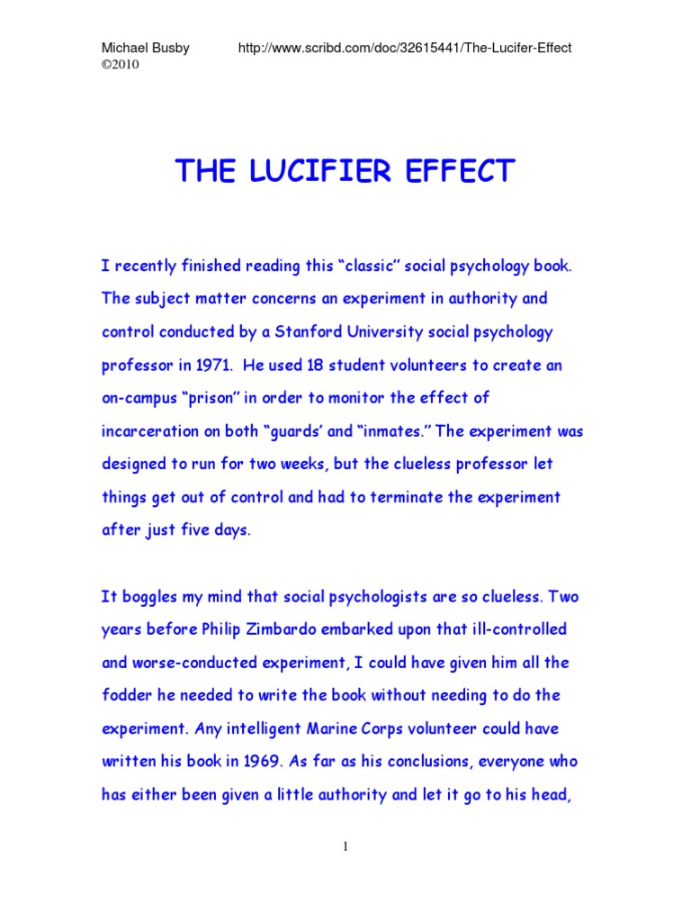 The Lucifer Effect | PDF | Social Psychology | Experiment