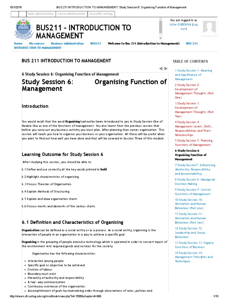 BUS 211 INTRODUCTION To MANAGEMENT - Study Session 6 - Organising ...