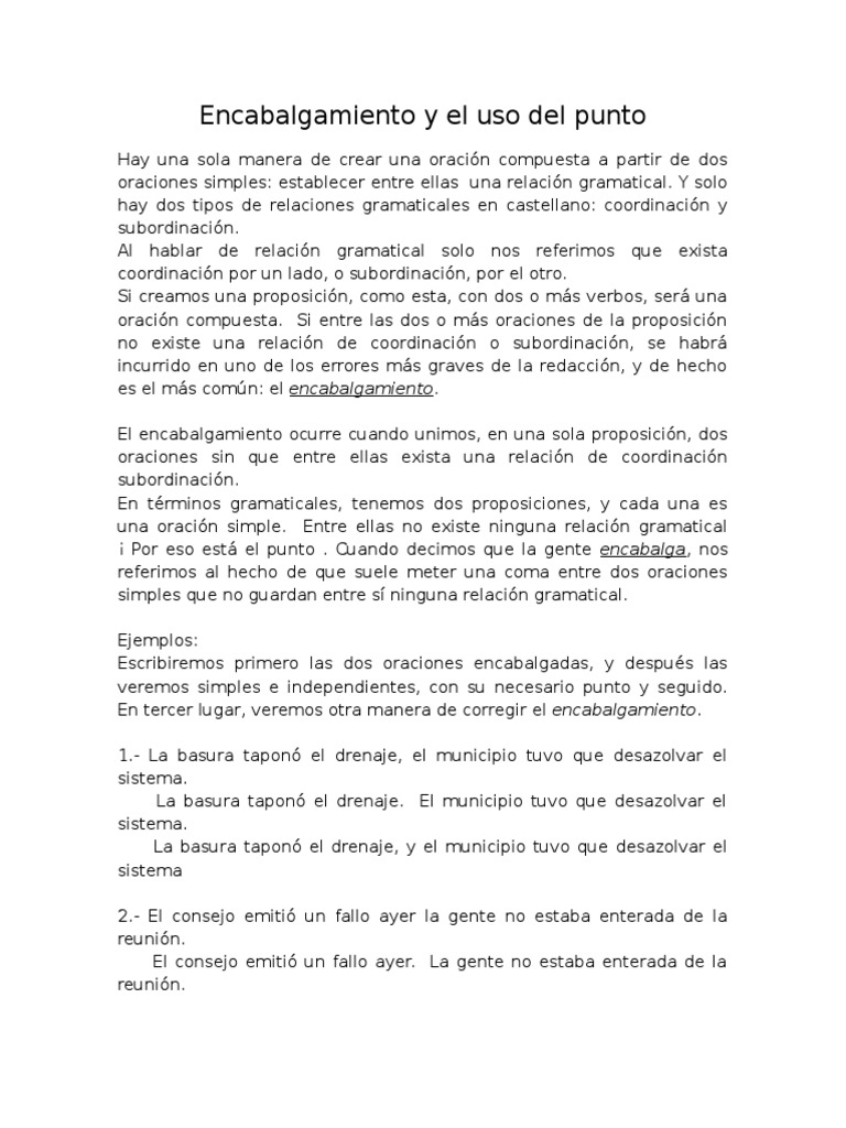 Evita el Encabalgamiento Gramatical | PDF | Oración (Lingüística ...