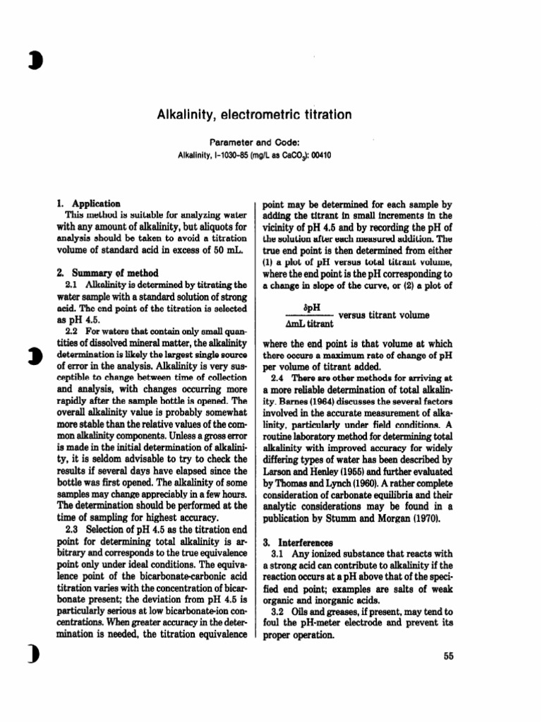 USGS Method I 1030 (Alkalinity) | PDF | Alkalinity | Titration