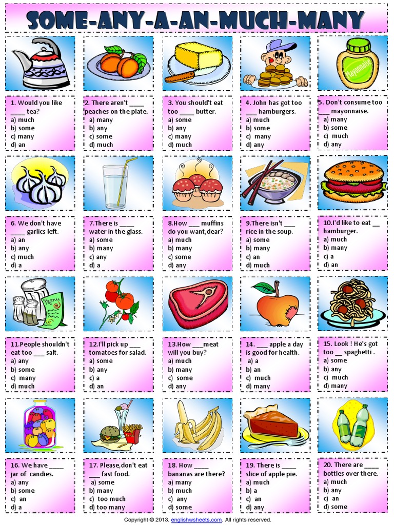 Quantifiers Some Any a an Much Many Worksheet